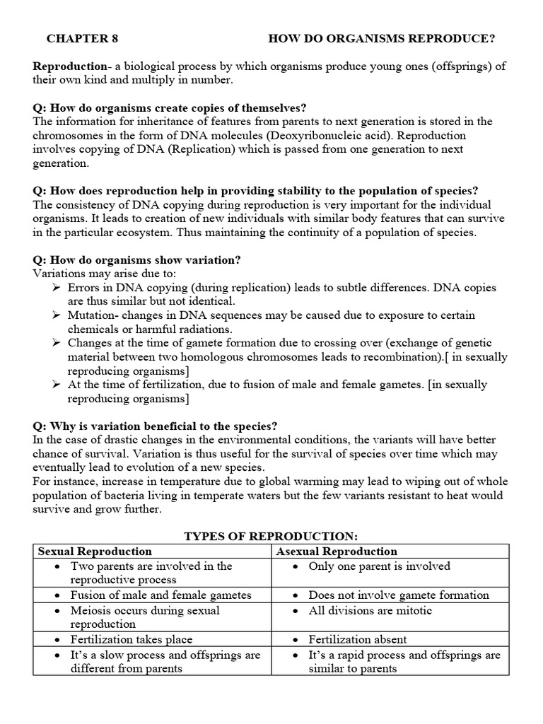 Reproduction NOTES Class X | PDF