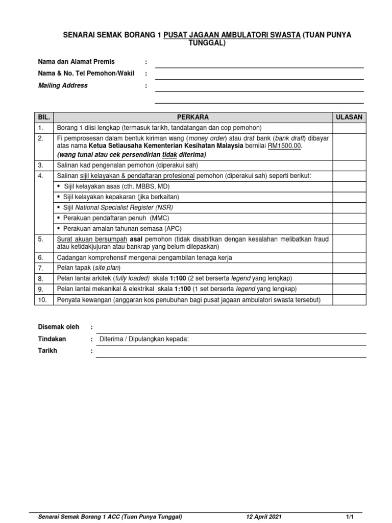 Senarai Semak Borang 1 CKAPS | PDF | Teknologi & Rekayasa
