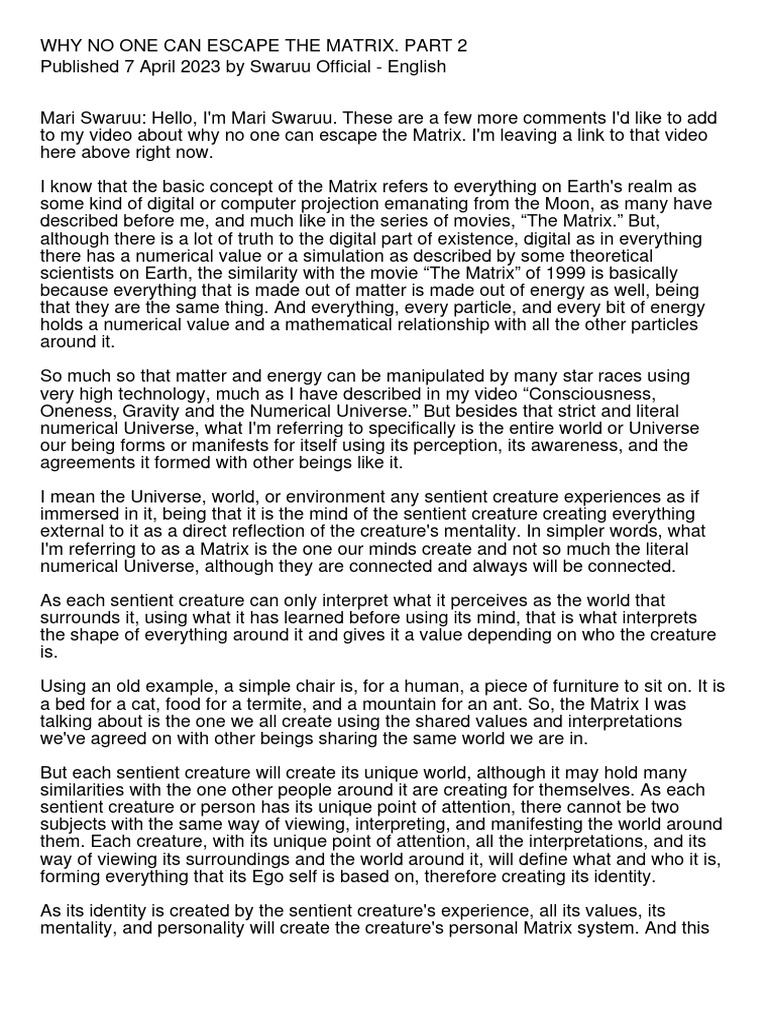 Why No One Can Escape The Matrix Part 2 | PDF