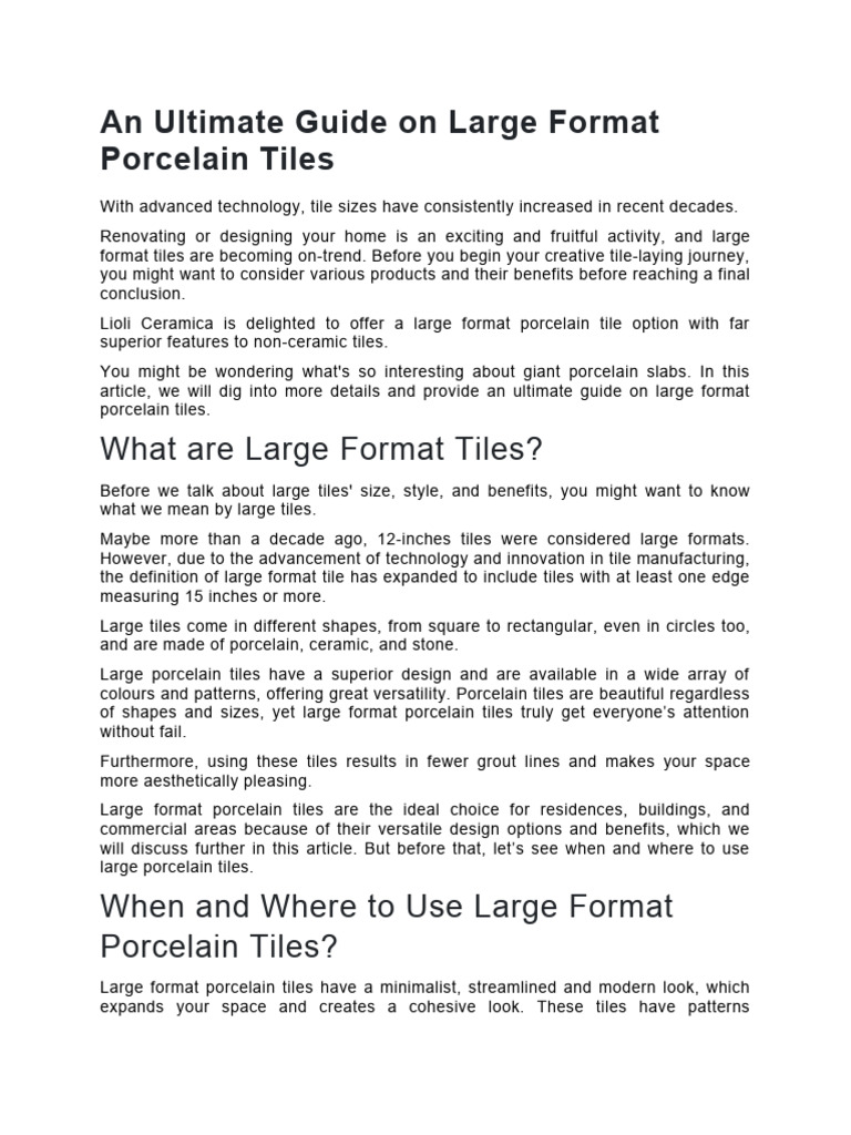 An Ultimate Guide On Large Format Porcelain Tiles | PDF | Tile | Porcelain