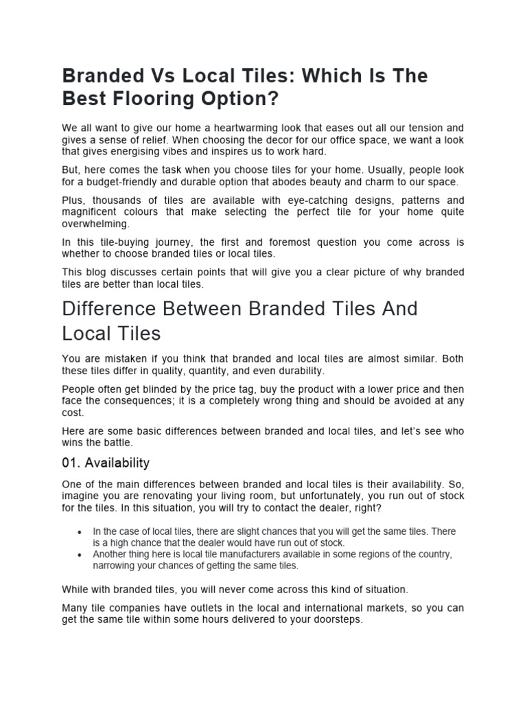 Branded Vs Local Tiles Which Is The Best Flooring Option | PDF