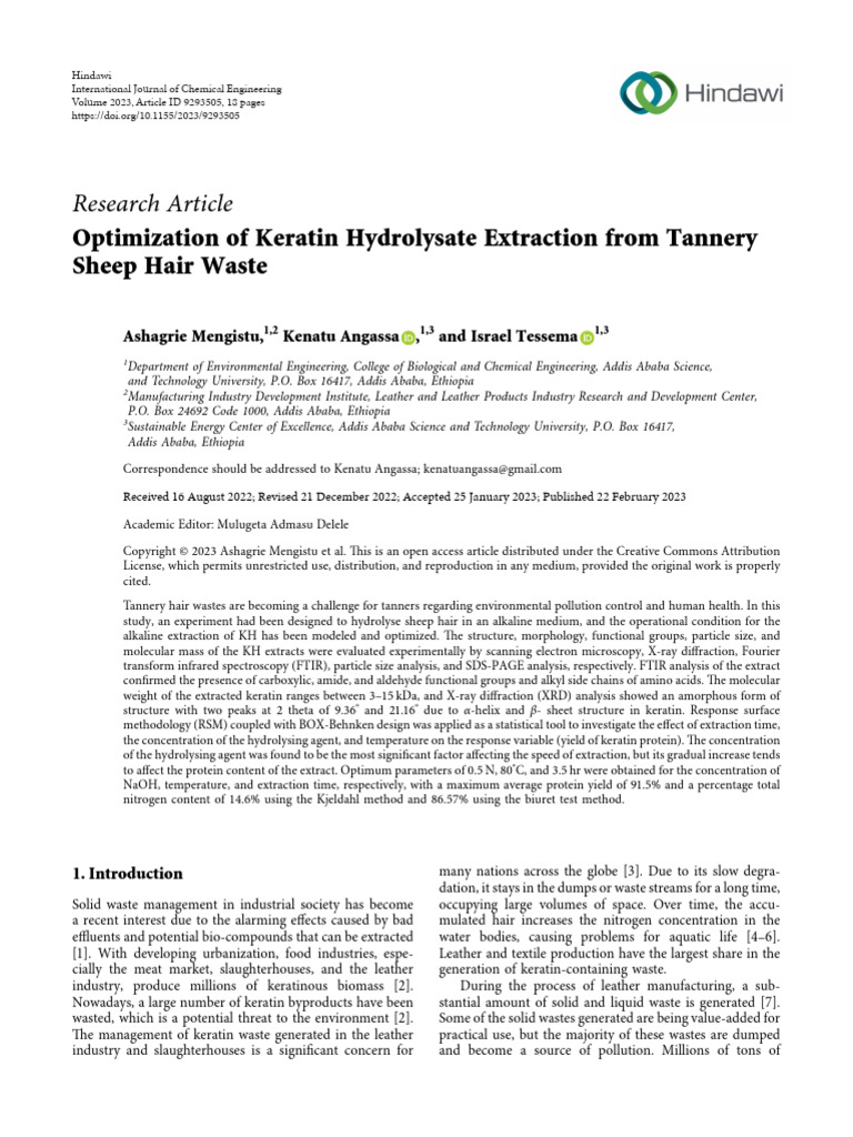 Optimization of Keratin Hydrolysate Extr | PDF | Proteins | Chemistry