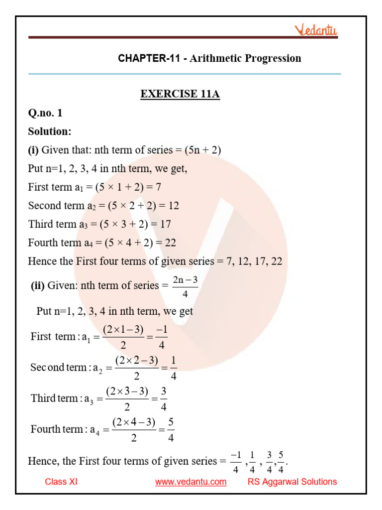 RS Aggarwal Class 11 Solutions Chapter-11 Arithmetic Progression | PDF | Triangle | Elementary ...
