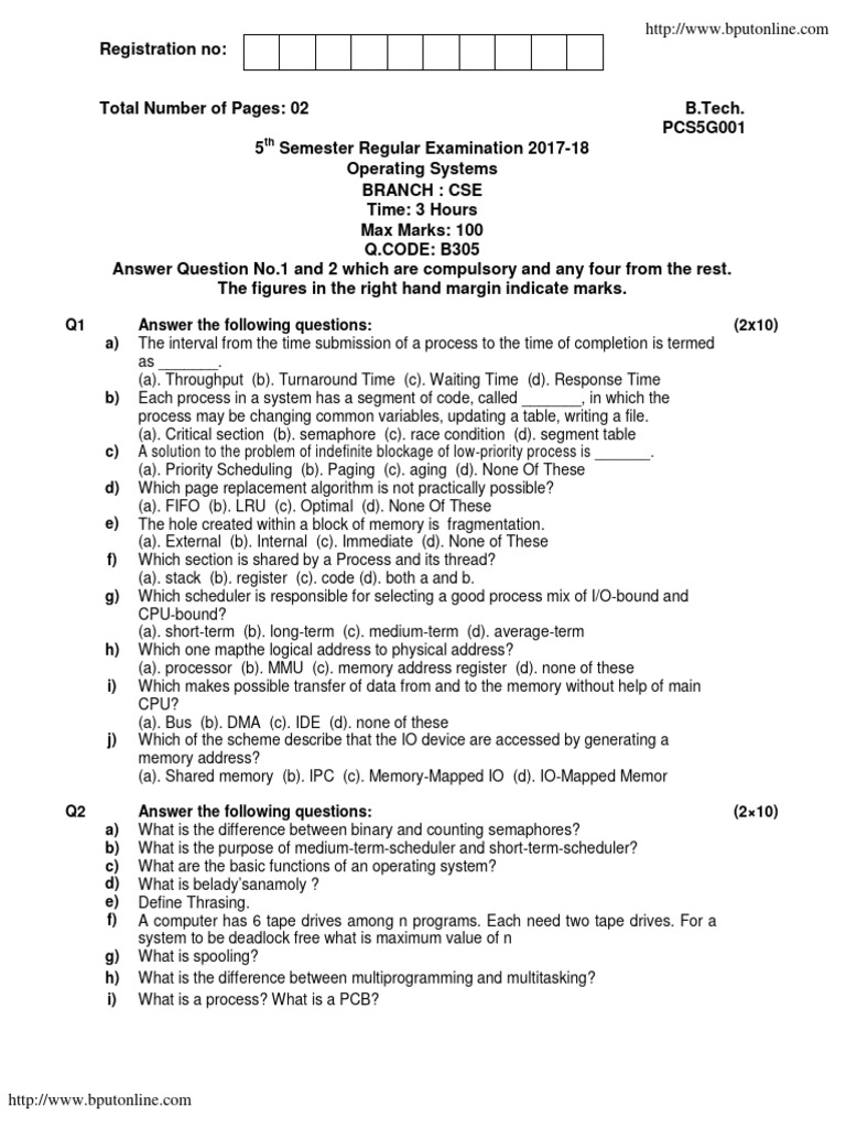 Btech Cse 5 Sem Operating Systems pcs5g001 2018 | PDF | Technology & Engineering