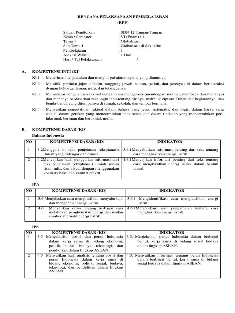 RPP Tema 4 | PDF | Ilmu Sosial | Sains & Matematika
