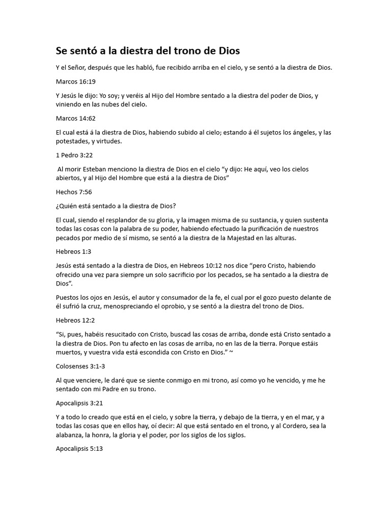 Se Sentó A La Diestra Del Trono de Dios | PDF | Libro de revelación | Jesús