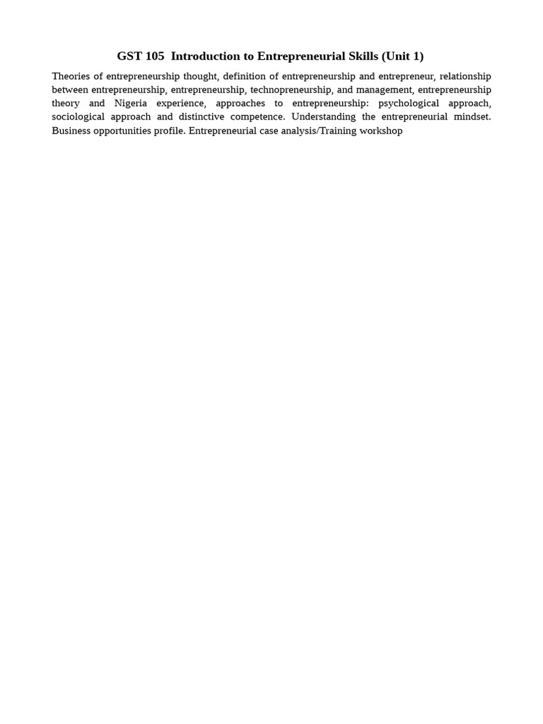 GST 105 Intro To Entrepreneurial Skills.-1 | PDF | Career & Growth