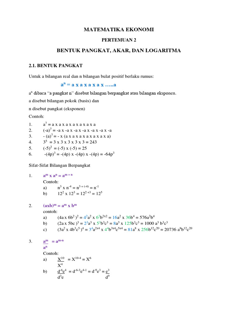 Matematika Ekonomi Bentuk Pangkat, Akar, Dan Logaritma | PDF
