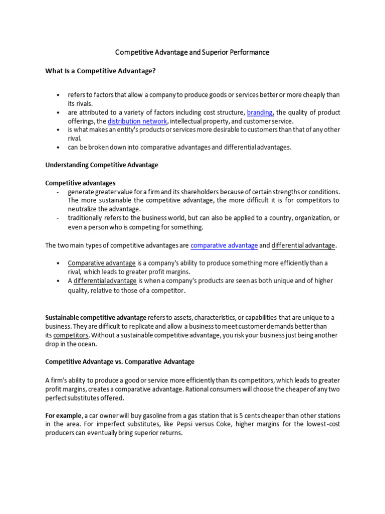 Competitive Advantage and Superior Performance | PDF | Competitive ...