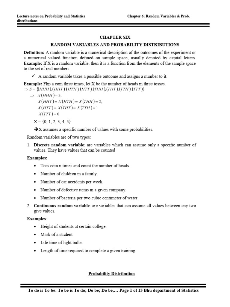 Chapter-6-Random Variables & Probability Distributions | PDF Chapter-6-Random Variables & Probability Distributions | PDF