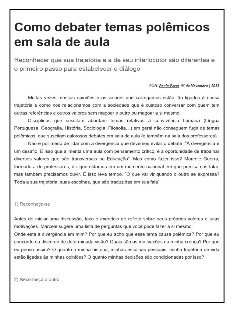 Como debater temas polêmicos em sala de aula PSICOLOGIA SOCIAL | PDF ...