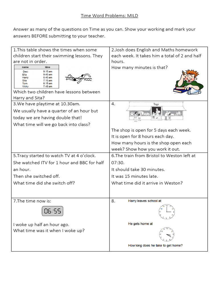 Time Word Problems Mild | PDF