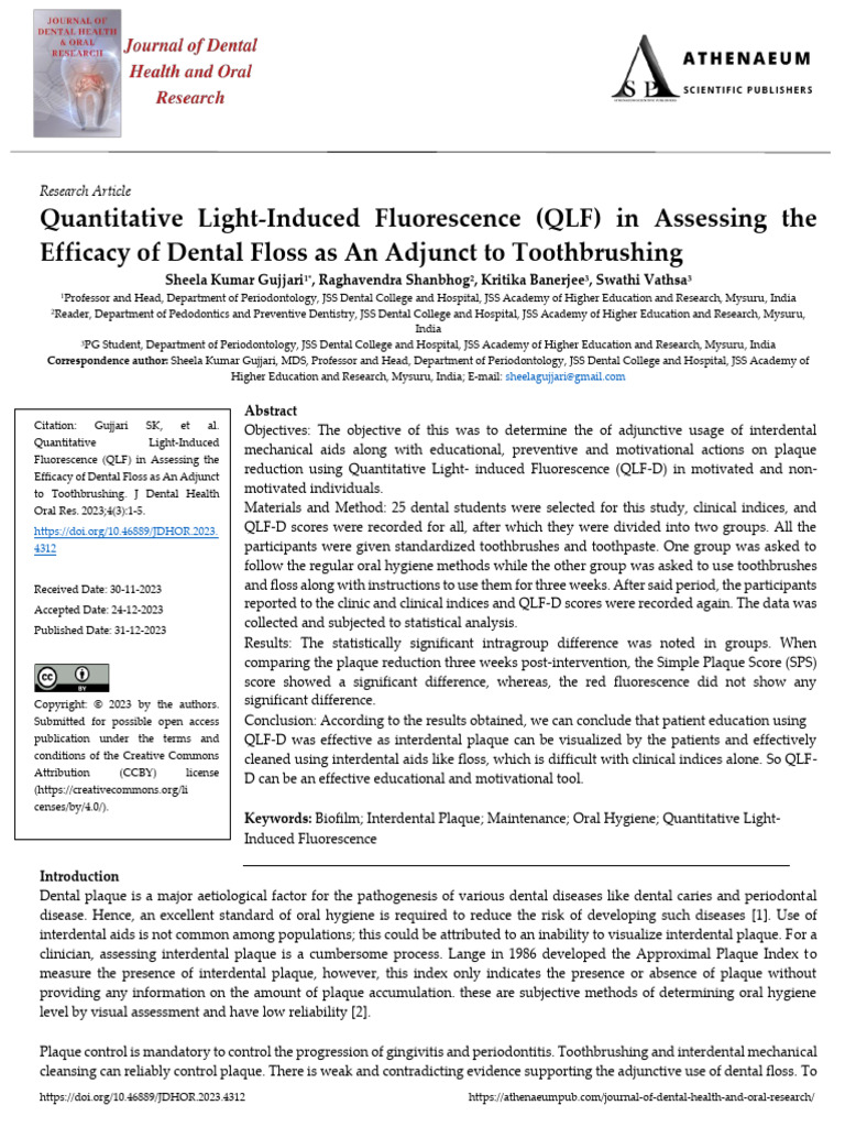 Quantitative Light Induced Fluorescence QLF in Assessing The Efficacy ...
