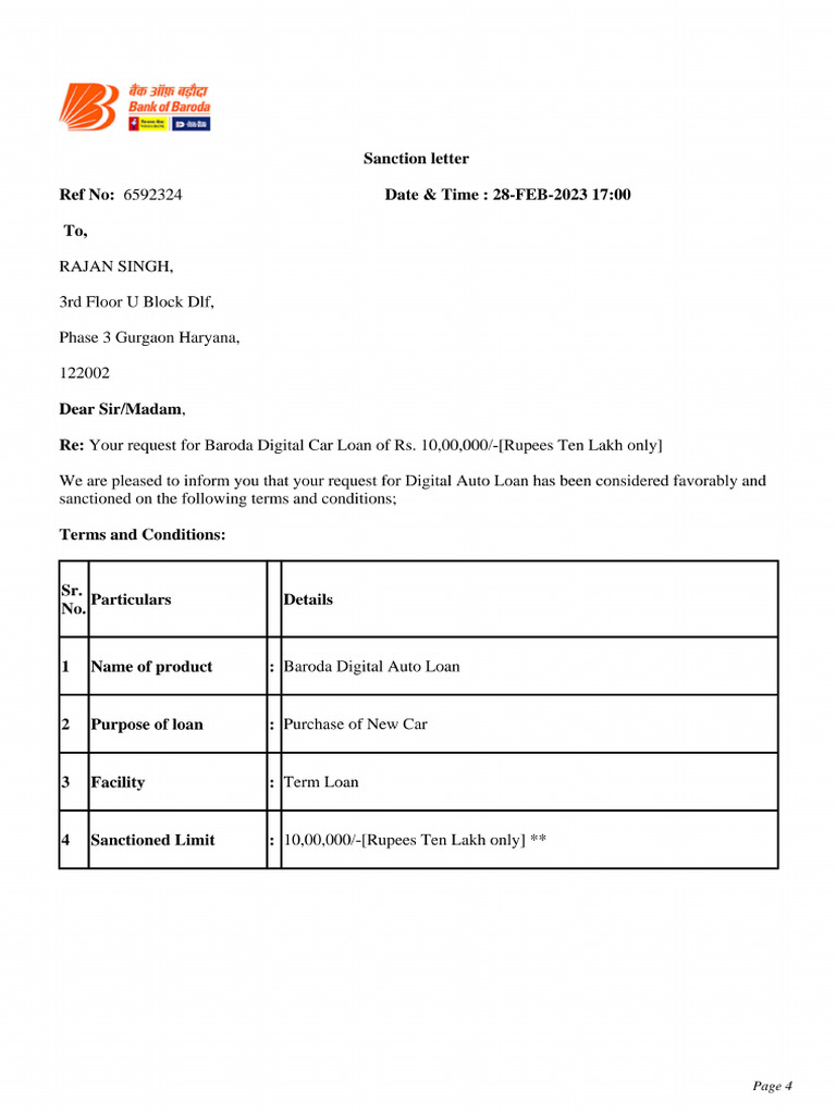 Sanction Letter | PDF