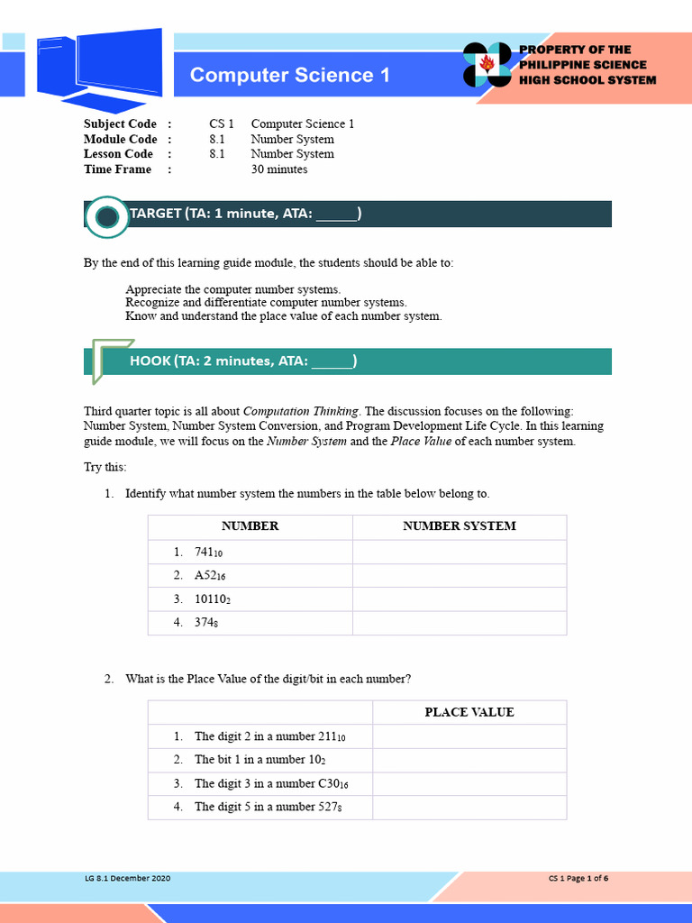 SLG CS1 8.1 Number System | PDF | Mathematics | Mathematical Notation