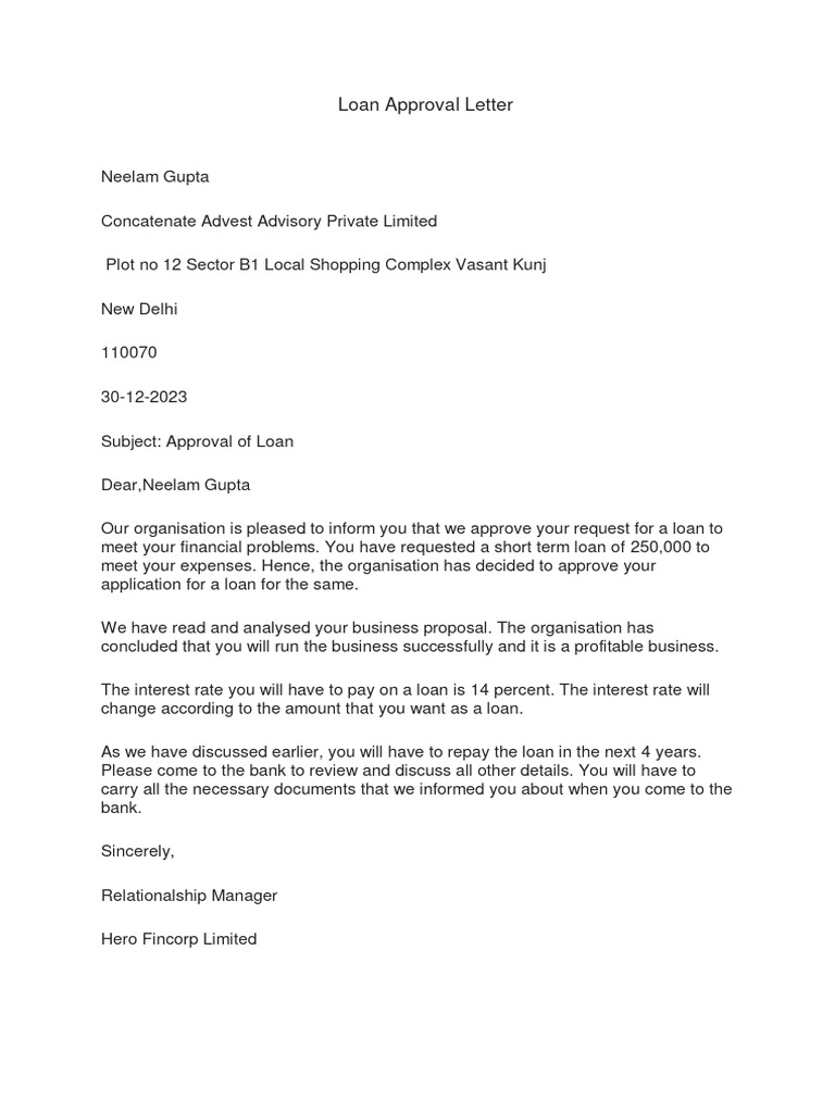 Loan Approval Letter | PDF