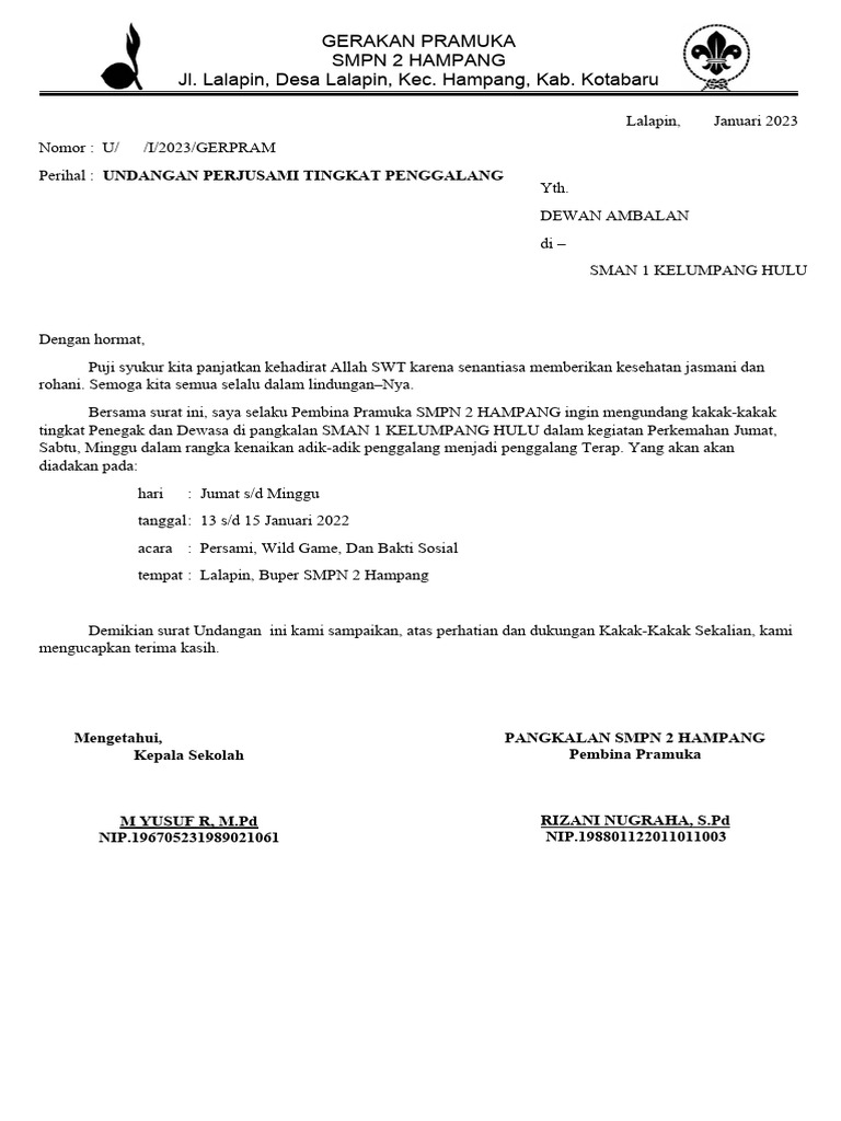 Undangan Perjusami Penggalang SMPN 1 | PDF