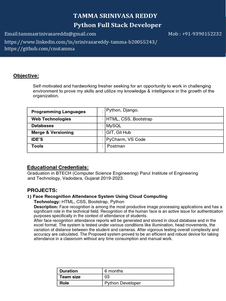 Srinu Python Resume | PDF | Python (Programming Language) | Cloud Computing Srinu Python Resume | PDF | Python (Programming Language) | Cloud Computing