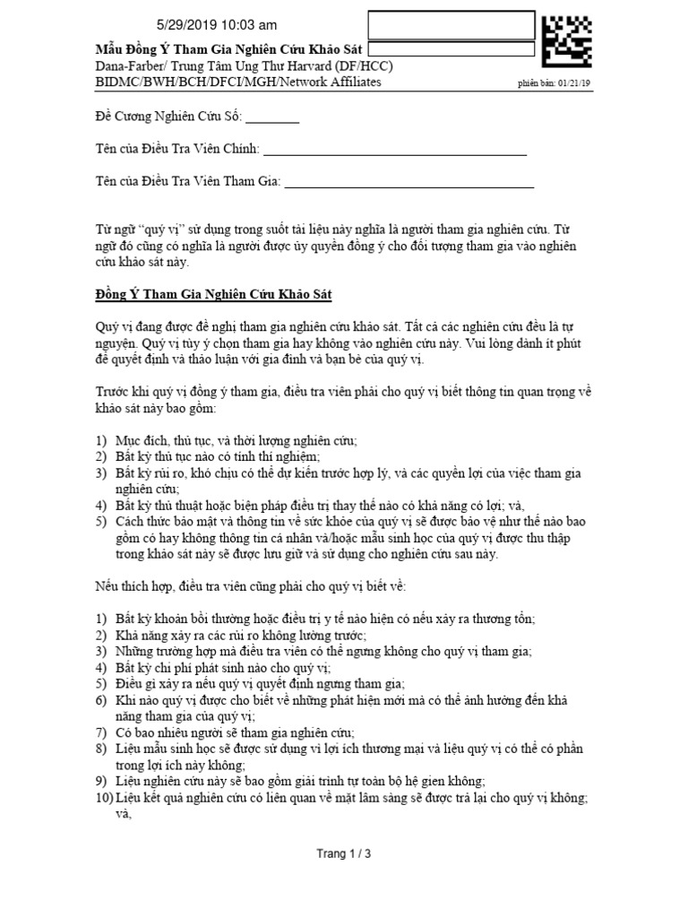 Short Form Consent Form - Vietnamese | PDF