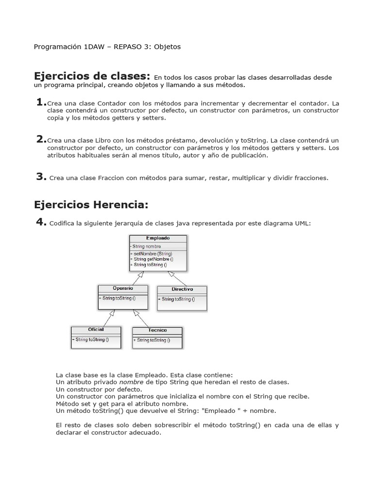 Ejercicios Java Diseño de Clases | PDF