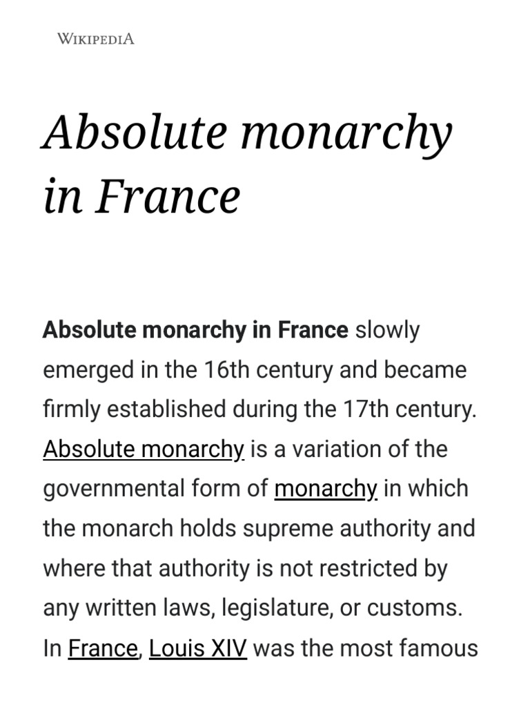 Absolute Monarchy in France - Wikipedia | PDF