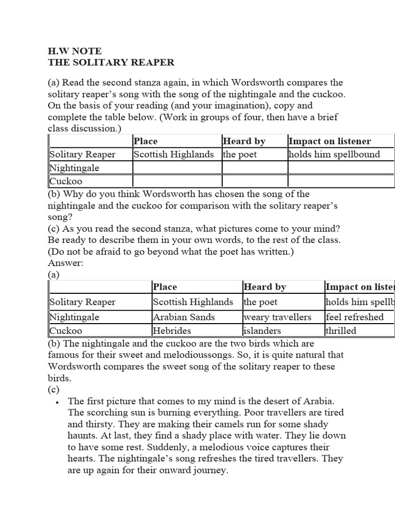 THE SOLITARY REAPER Q& A | PDF | Poetry