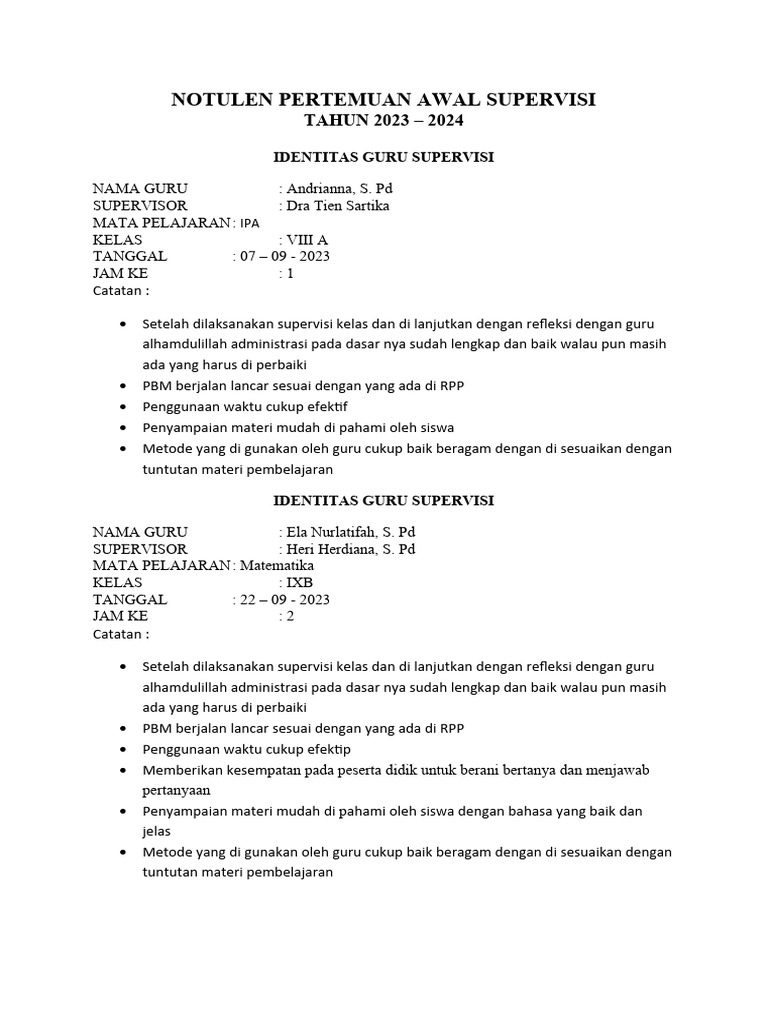 C.4. Catatan Hasil Supervisi | PDF