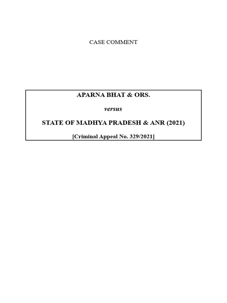 Case Comment - Aparna Bhat VS State of Madhya Pradesh | PDF