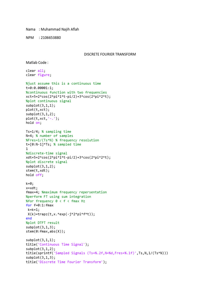 DISCRETE FOURIER TRANSFORM - Muhammad Najih Aflah | PDF | Metode & Bahan Ajar | Sains & Matematika