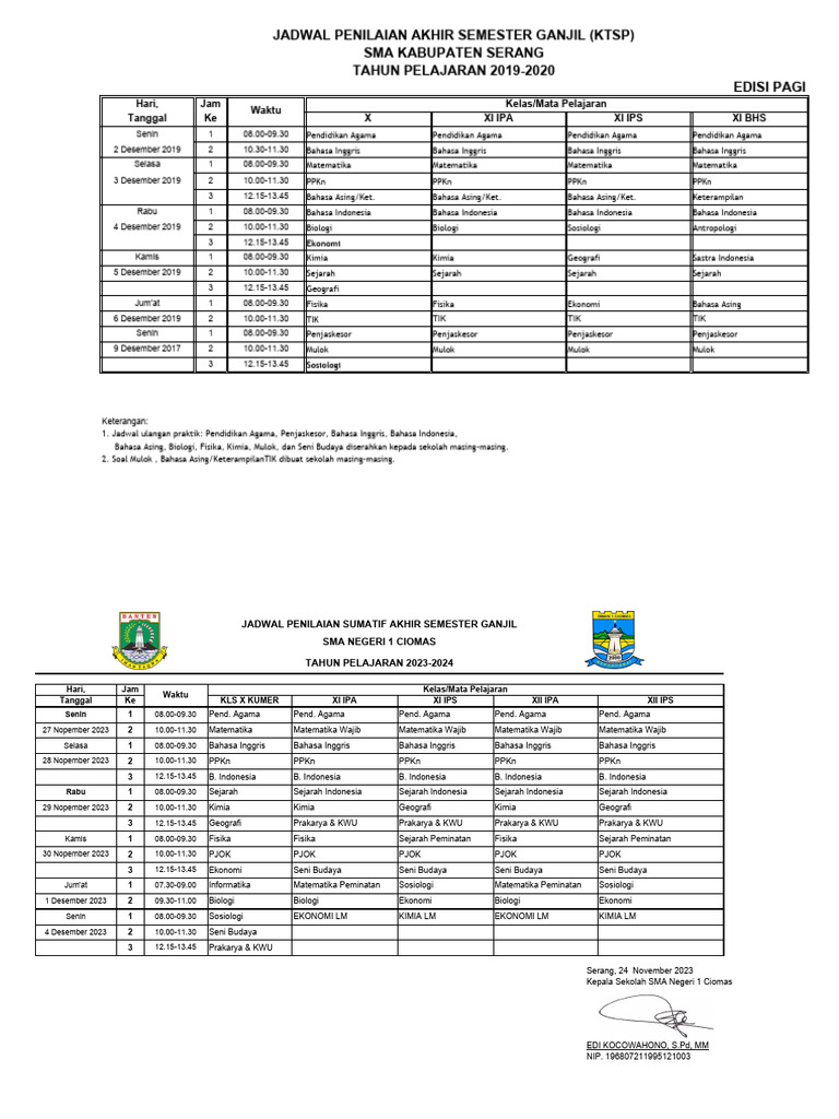 Jadwal Sumatif Akhir Semester Ganjil 2023-2024 Ok | PDF