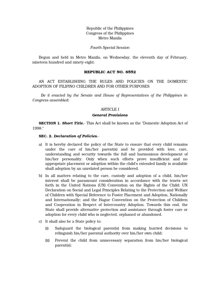 Ra 8552 | PDF | Adoption | Child Custody