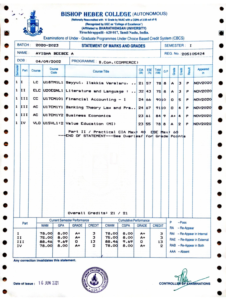 1 To 5 Marksheet | PDF