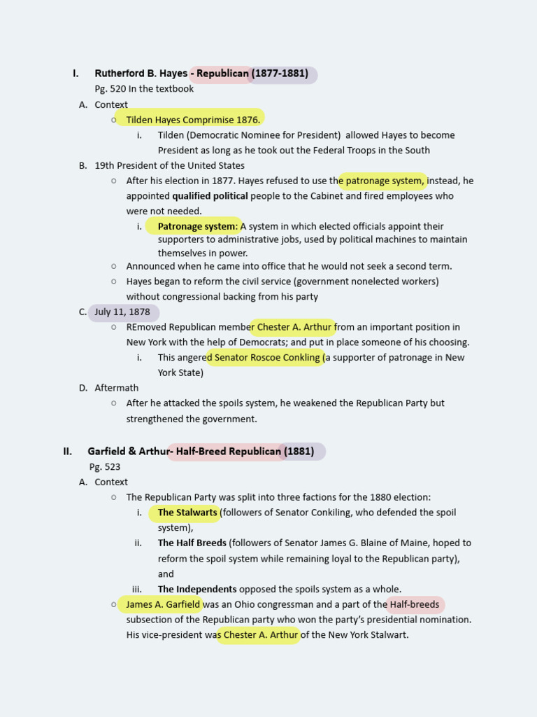 Honors US History Gilded Age Administrations PDF | PDF