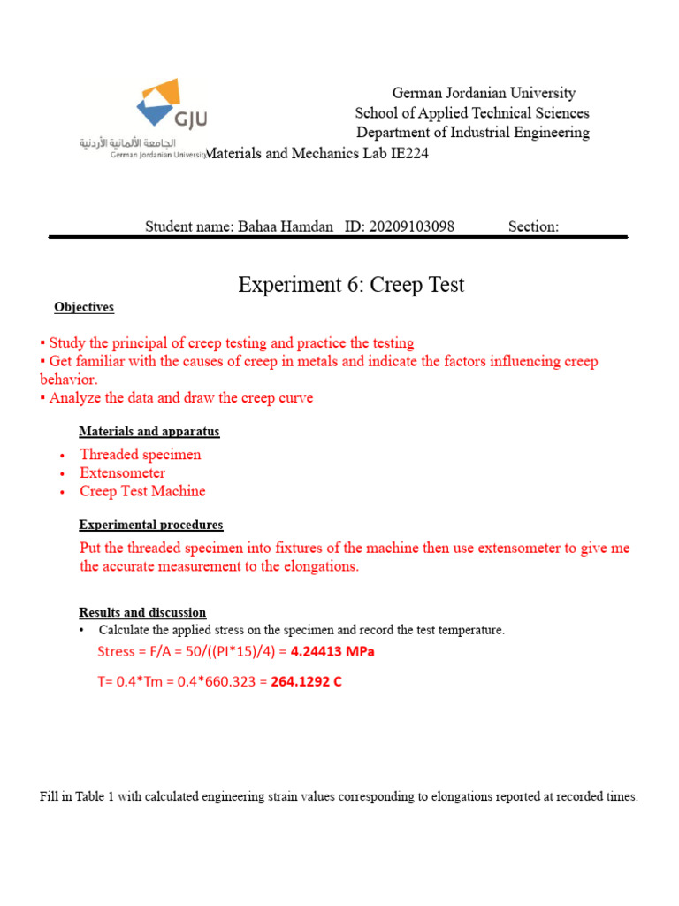 Exp 6 - Creep Test Report | PDF