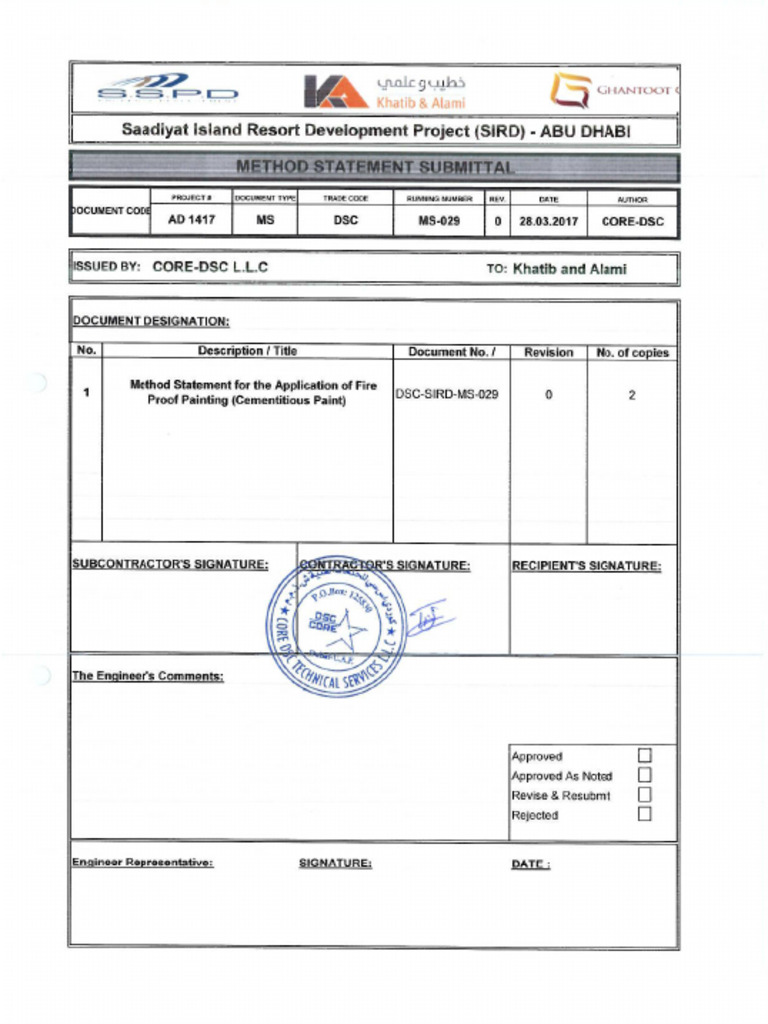 Application of Fire Proofing System DSC-SIRD-MS-029-REV.00 | PDF ...