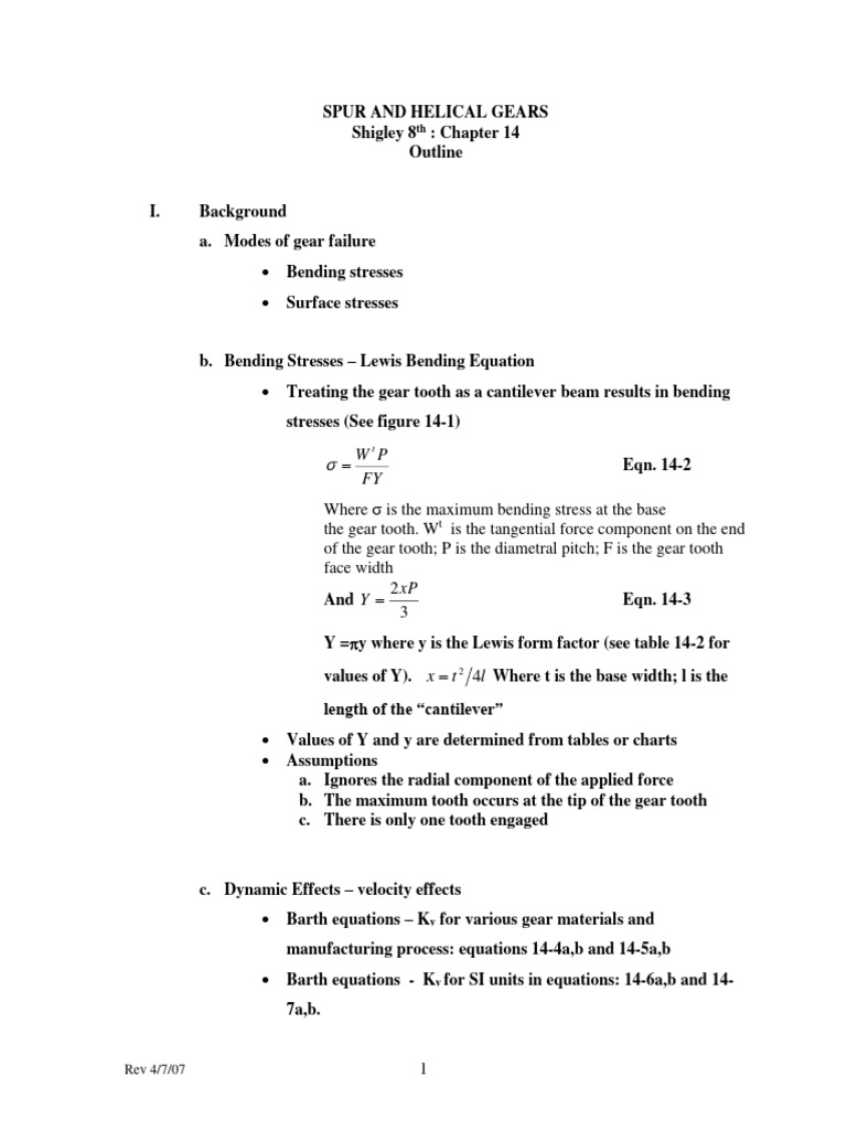 Spur and Helical Gears CHPT 14 | PDF | Gear | Bending