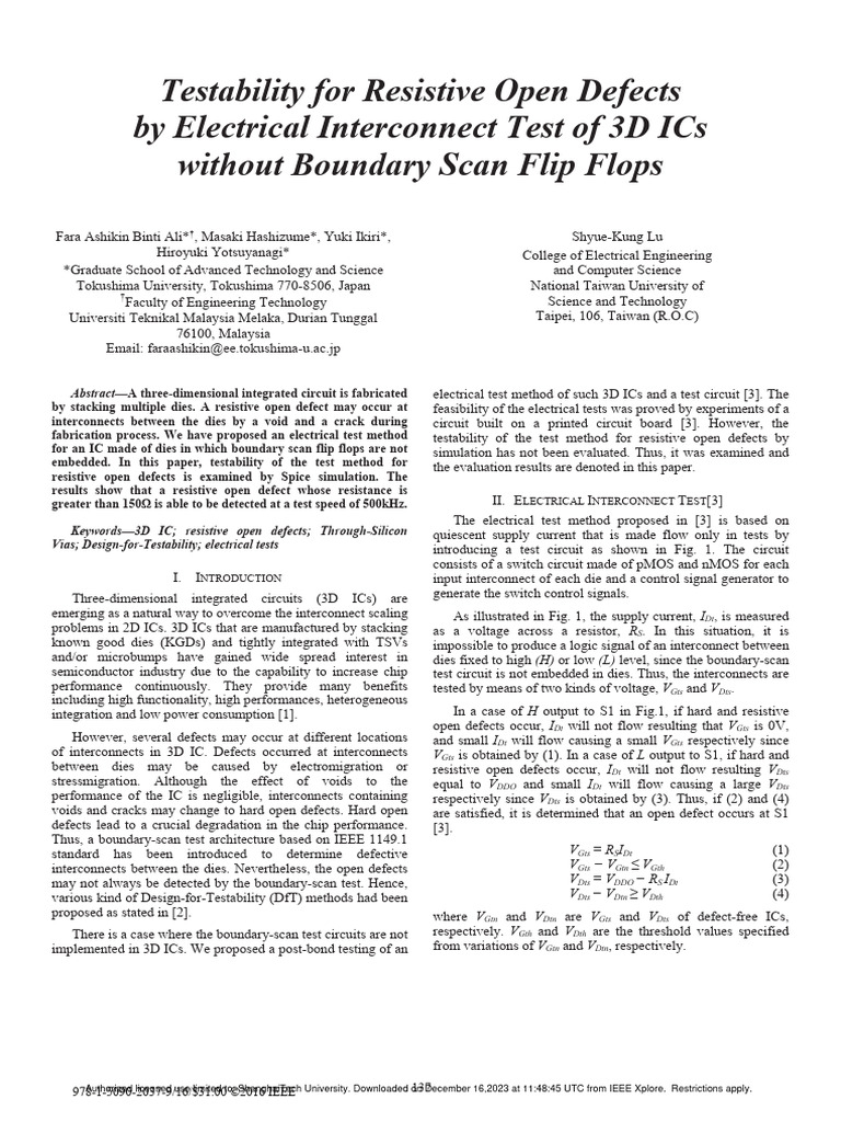 Testability For Resistive Open Defects by Electrical Interconnect Test ...
