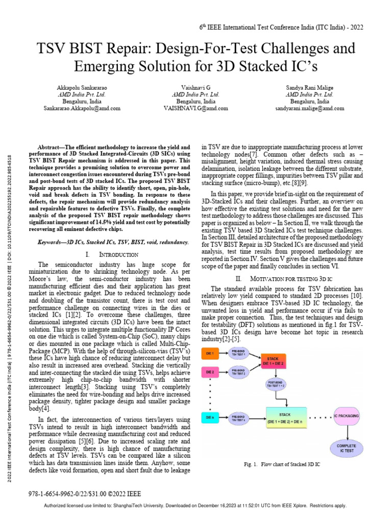TSV BIST Repair Design-For-Test Challenges and Emerging Solution For 3D ...