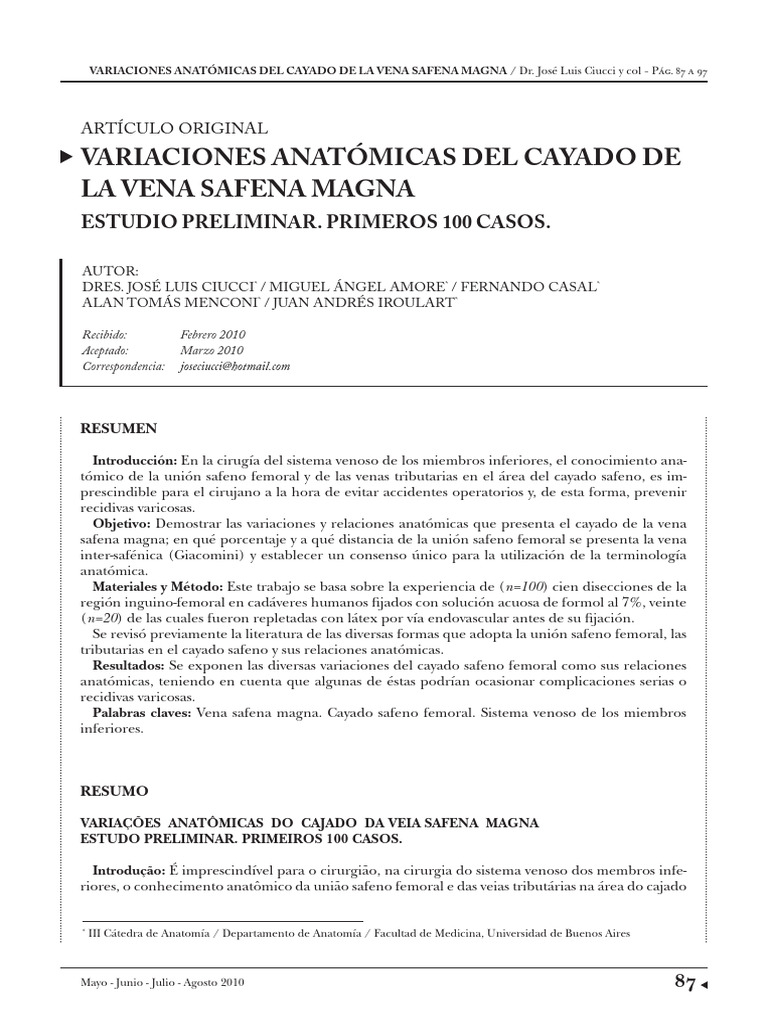 Variaciones Anaomicas Del Cayado de La Vena Safena Magna | Descargar ...