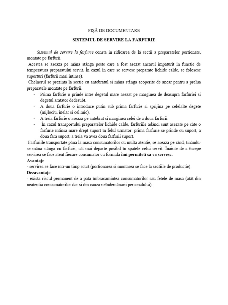 Fișă de Documentare-Servirea La Farfurie | PDF