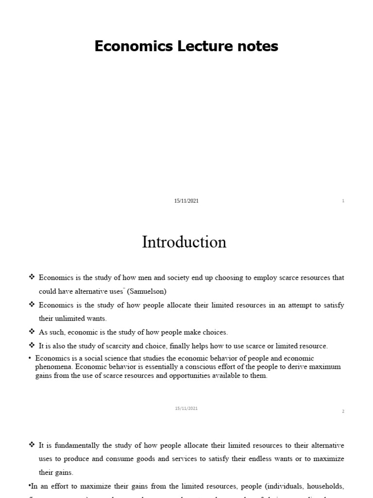 Microeconomics Lecture Notes | PDF | Economics | Trade