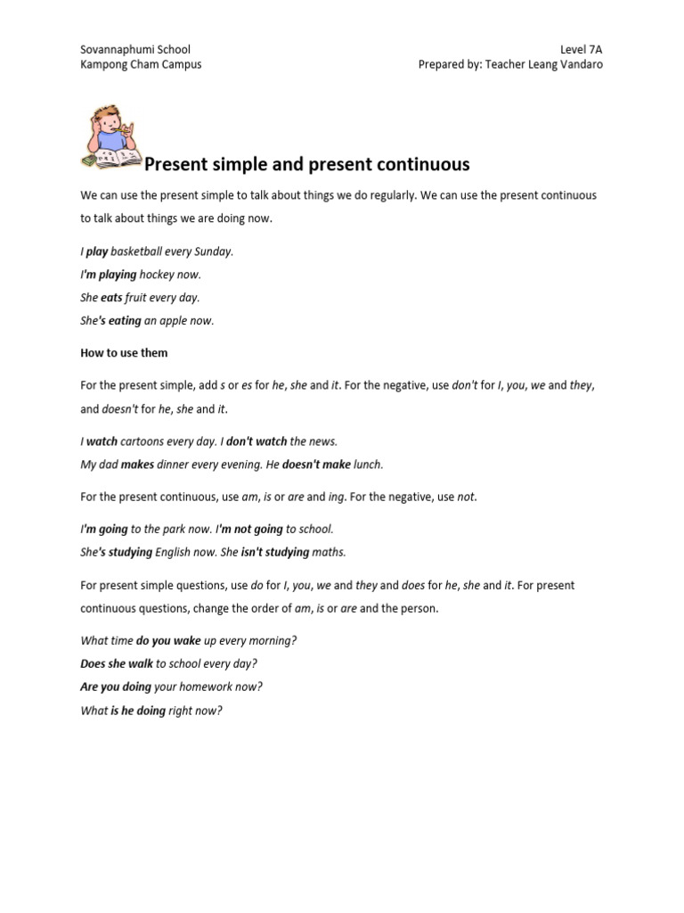 Present Simple and Present Continuous | PDF