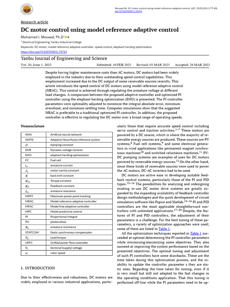 DC Motor Control Using Model Reference Adaptive Control | PDF