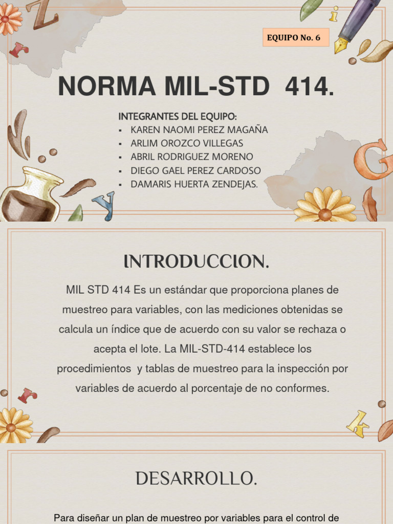 Norma MIL-STD 414: Muestreo por Variables | PDF | Muestreo ...