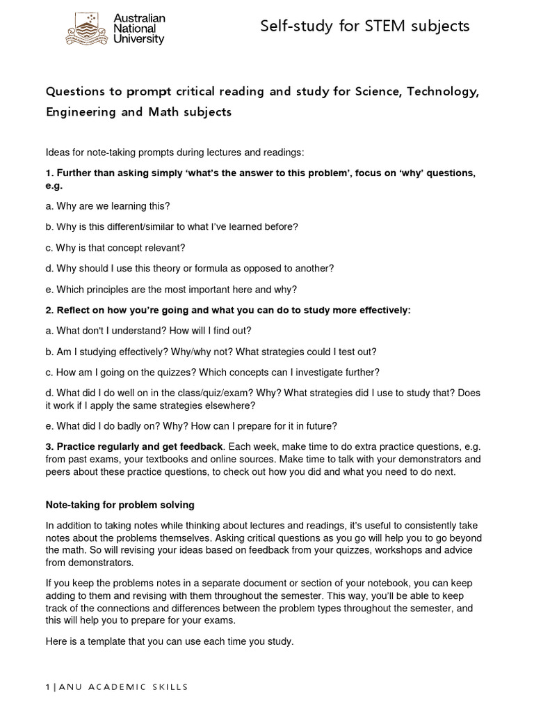 Self-Study Questions For STEM Subjects | Download Free PDF ...