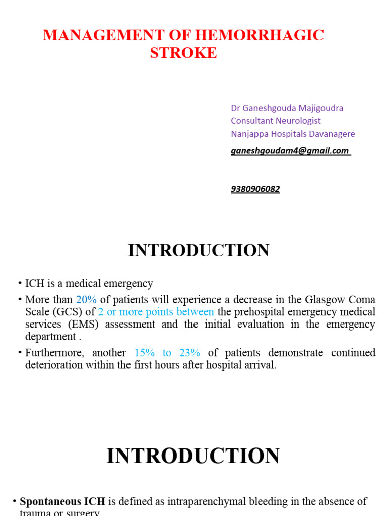 Hemorrhagic Stroke Management Dr Ganesh | PDF | Blood Pressure | Stroke