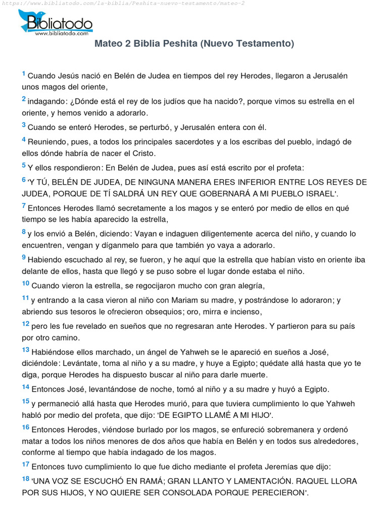 Mateo 2 Biblia Peshita (Nuevo Testamento) | PDF