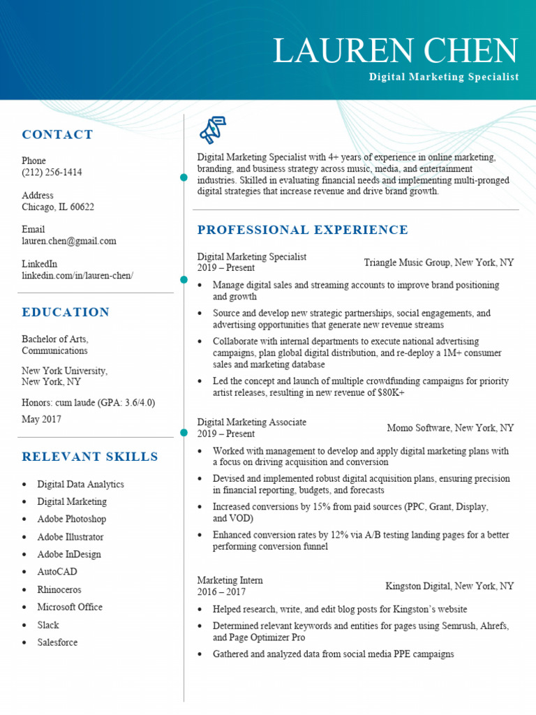 Aesthetic Modern Resume Template Turquoise | PDF