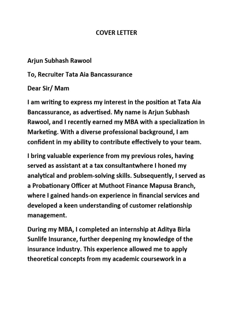 COVER LETTER Tata | PDF