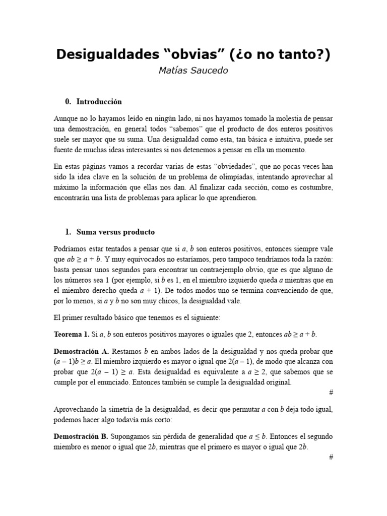 Desigualdades en Números Enteros Positivos | PDF | Desigualdad ...